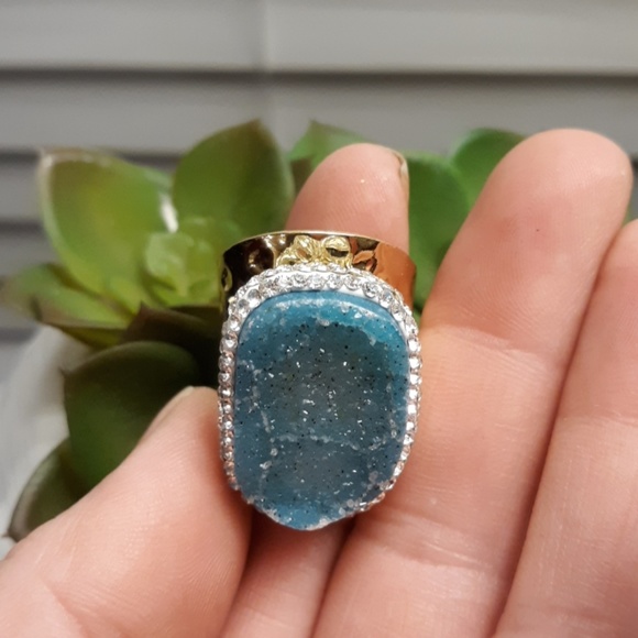 Handmade | Jewelry | New Blue Titanium Crystal Agate Druzy Quartz Ring ...